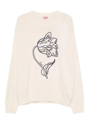 Kenzo Floral" Embroidered Crew Neck Sweater - Cream