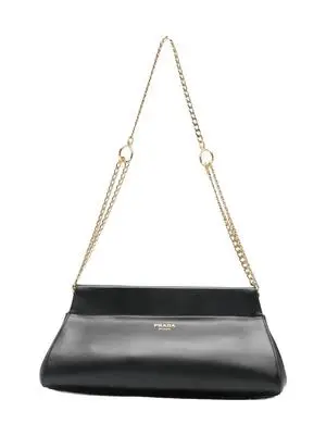 Prada Leather Shoulder Bag With Chain Strap - Black