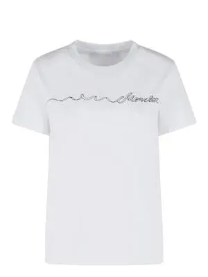 Moncler Cotton T-shirt With Contrast Logo Print - White