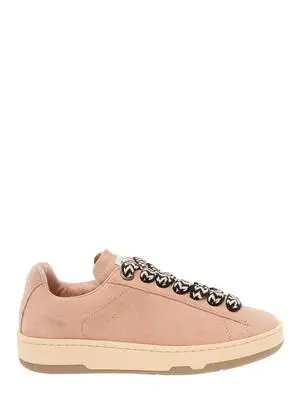 LANVIN Low Top Pink Suede Sneakers With Oversized Laces - Multicolor