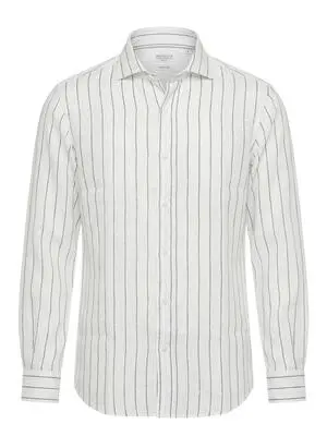 BRUNELLO CUCINELLI Brunello Cucinelli Men Stripe Linen Easy Fit Shirt With Spread Collar