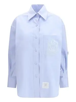 Thom Browne THOM BROWNE Oversized Cotton Shirt With Embroidered Logo Blue