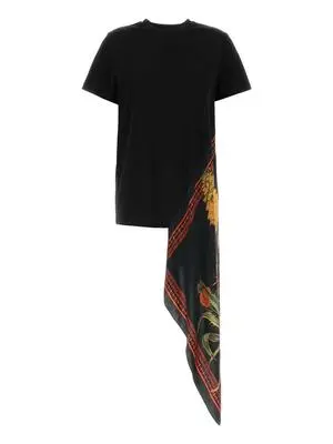 Blumarine Cotton T-shirt With Draped Viscose Panel - Black