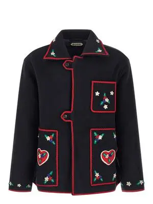BODE Carroll Embroidered Wool Jacket - Blue