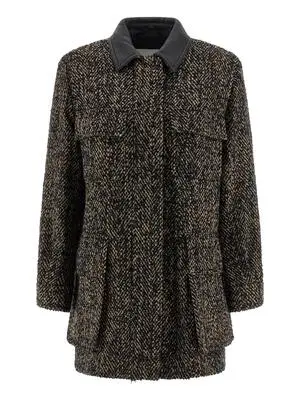 Max Mara Angio Wool Tweed Jacket With Leather Collar - Multicolor