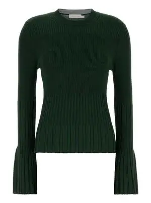Zimmermann Ribbed Knit Bell Sleeve Sweater - Green