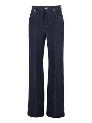 Bottega Veneta Indigo Blue Palazzo Jeans With Suede Logo Patch - Multicolor