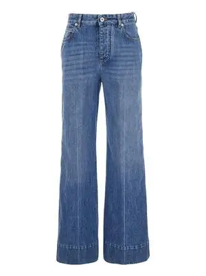 Bottega Veneta Indigo Blue Cotton Blend Jeans With Turn-up Hem - Multicolor