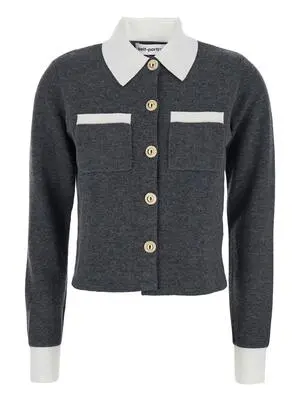 SELF-PORTRAIT Cropped Cardigan With Contrasting Collar - Multicolor
