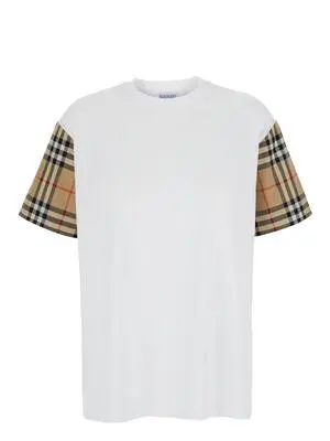 Burberry White T-shirt With Vintage Check Sleeves - Multicolor