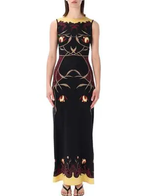 MARINE SERRE Floral Print Sleeveless Floor Length Dress - Black