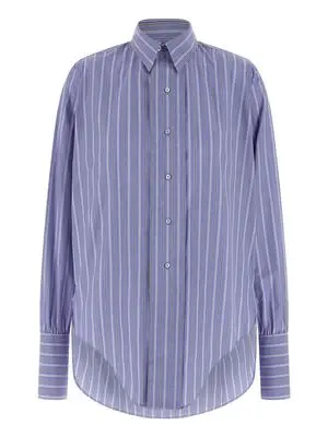 MAISON MARGIELA Striped Cotton Shirt With Curved Hem - Blue