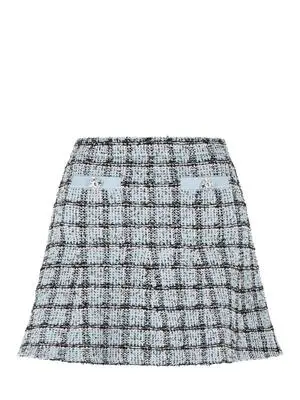 SELF-PORTRAIT Light Cotton Blend Checkered Skirt - Blue
