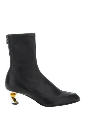 Alexander McQueen Armadillo Black Leather Ankle Boots With Gold Heel - Multicolor