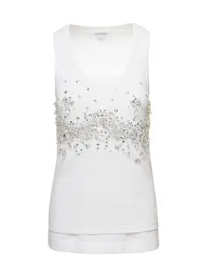Bottega Veneta White Ribbed Jersey Tank Top With Crystal Embellishment - Multicolor