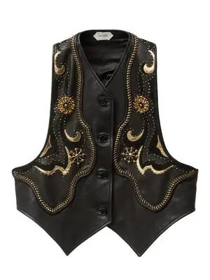 Versace Leather Embellished Vest - Black