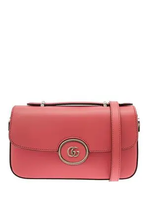 Gucci Petite Gg Mini Shoulder Bag With Double G Detail In Leather - Pink