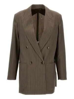 Max Mara Steel Pinstripe Double-breasted Jacket - Multicolor