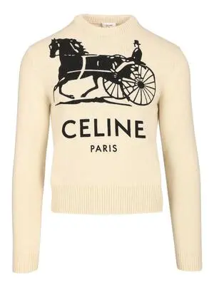 Celine Slim-fit Logo-intarsia Cashmere Sweater - White