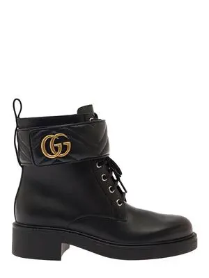 Gucci Leather Ankle Boot With Double G Hardware - Multicolor