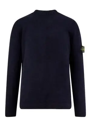 Stone Island Navy Wool Blend Crew Neck Long Sleeve Jumper - Blue