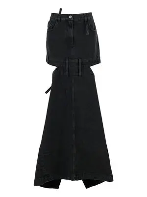 Attico Black Denim Midi Skirt With Maxi Cut-out - Multicolor