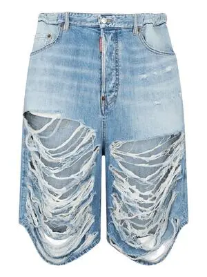 Dsquared2 Light Cotton Denim Shorts With Raw Hem - Blue