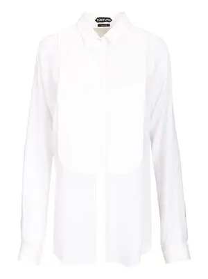 TOM FORD Silk Tuxedo Shirt With Georgette Plastron - White