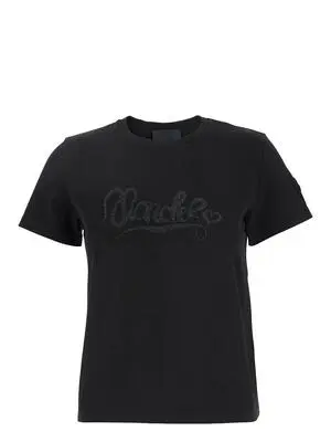 Moncler Embroidered Logo Cotton T-shirt - Black