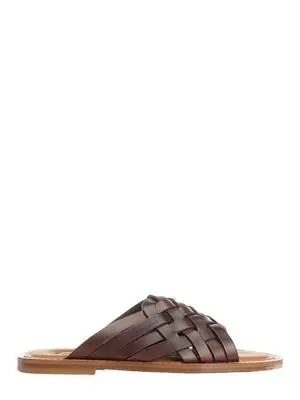 Miu Miu Woven Leather Flat Sandals - Brown