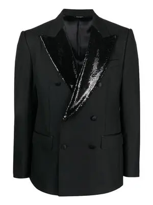 Dolce & Gabbana Sequined Peak Lapel Double-breasted Blazer - Black