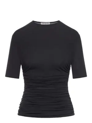 Alaïa Gathered Crew Neck Short Sleeve Top - Black