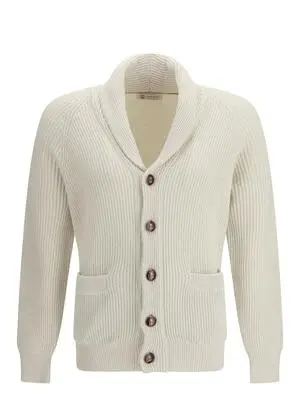 Brunello Cucinelli BRUNELLO CUCINELLI Ribbed Shawl Collar Cardigan Multicolor