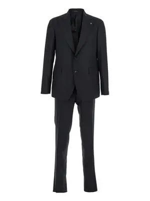Tagliatore Black Single-breasted Suit With Peak Revers In Wool Stretch - Multicolor