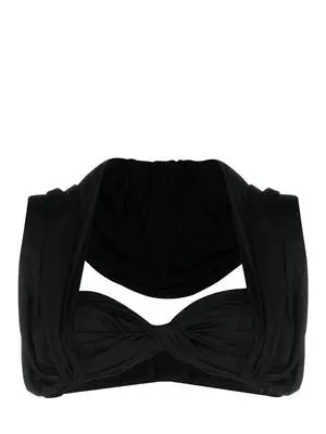 Saint Laurent Silk Gathered Cropped Top - Black
