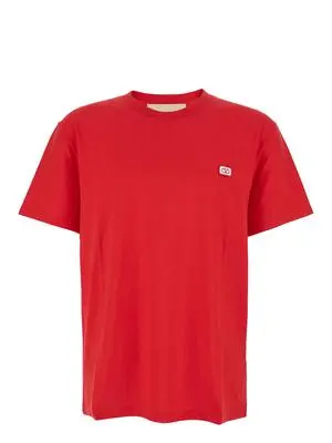 Valentino Garavani Crewneck T-shirt With Vlogo On The Front In Cotton - Red