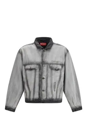 DIESEL® DIESEL D-Denver Denim Jacket With Leather Collar Gray