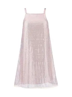 Prada Rhinestone Embellishment Mesh Dress - Pink