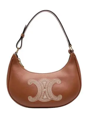 Celine CELINE Calf Leather Embroidered Logo Shoulder Bag Brown