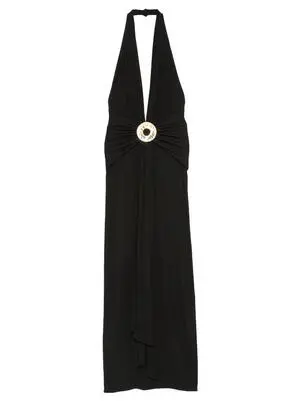 Cult Gaia CULT GAIA Black Halterneck Plunging V-Neck Dress With Gold-Tone Hardware Black