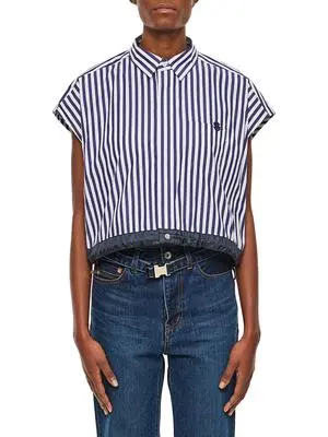 Sacai Sleeveless Striped Cotton Poplin Shirt - Multicolor