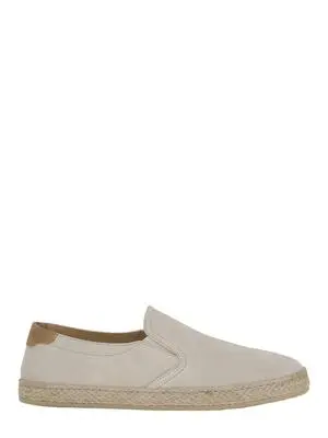 Brunello Cucinelli Suede Slip-on Sneakers With Raffia Sole - Gray