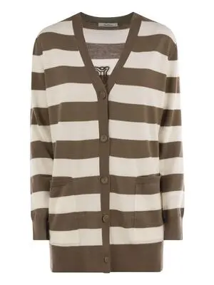 MAX MARA MAX MARA Fiemme Long Striped Wool Cardigan With 1951 Motif