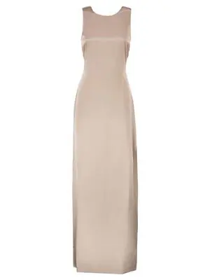Max Mara Max Mara Long Silk Dress With Draped Back Multicolor