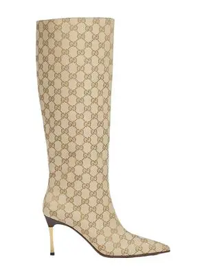 Gucci Beige Monogram Knee High Boots - Cream