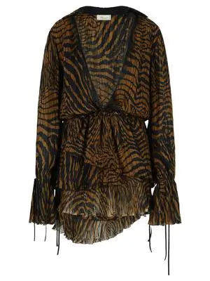 Blumarine Viscose Chiffon Zebra Print Dress - Brown