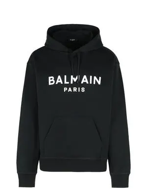 Balmain Cotton Hoodie With Printed Logo - Black