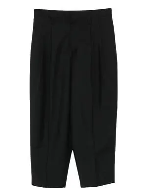 JIL SANDER Cropped Pleated Wool Blend Trousers - Black