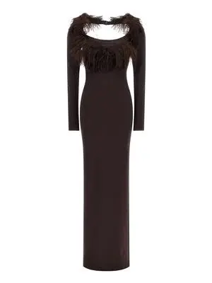 Attico Feather Trim Mini Dress - Brown