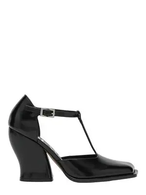 Loewe LOEWE Onda T-Bar Pumps In Polished Leather Black